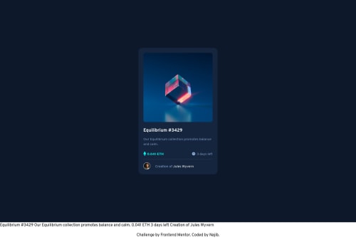 NFT Preview Card Component using Tailwind CSS coding challenge solution | Frontend Mentor