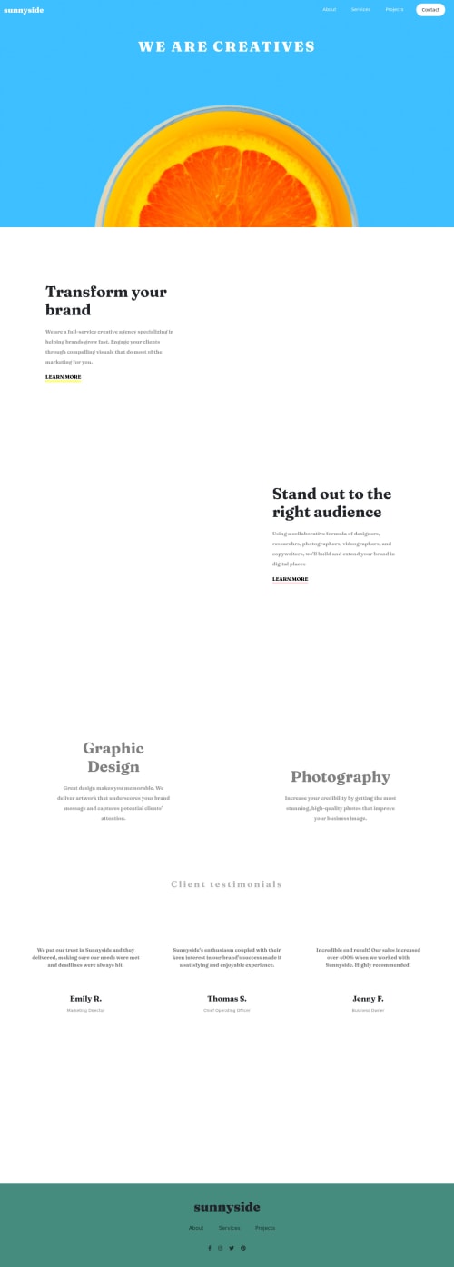 Responsive Sunnyside Landing page using Css Flexbox and Bootstrap coding challenge solution