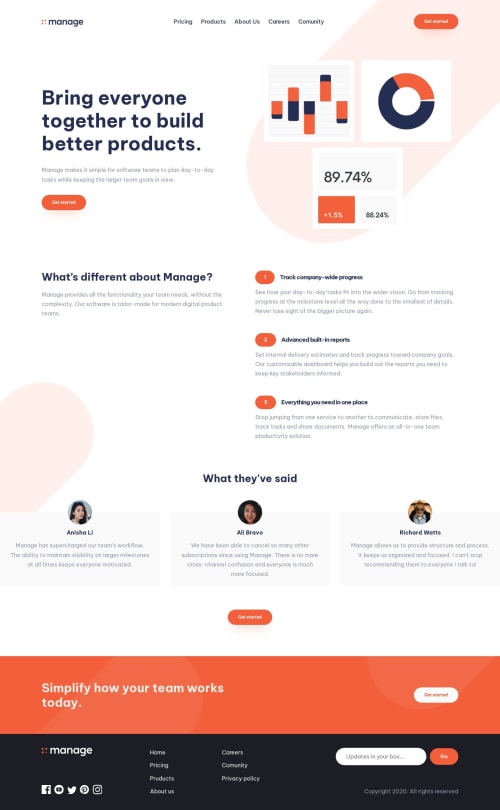 Manage landing page with React, Styled components and Swiper coding challenge solution ...
