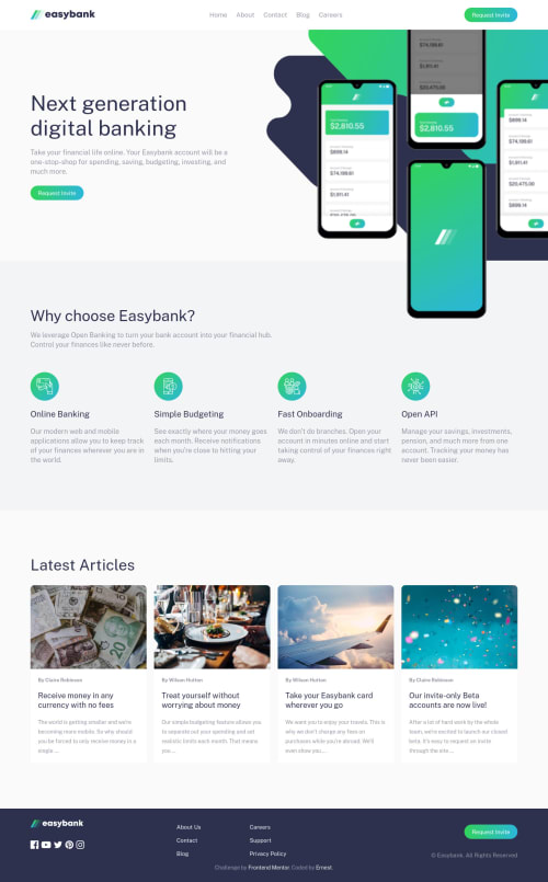 Easybank landing page using HTML, CSS and JS coding challenge solution | Frontend Mentor