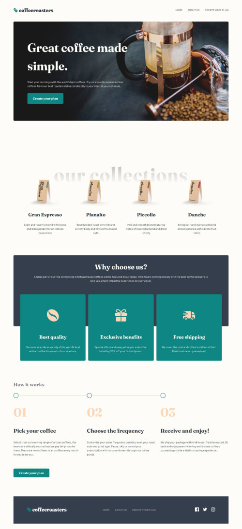 Frontend Mentor | Coffeeroasters subscription site using HTML, CSS and JS coding challenge solution