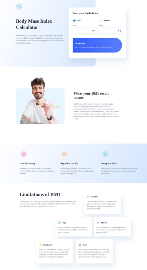 Frontend Mentor | Body Mass Index Calculator coding challenge solution