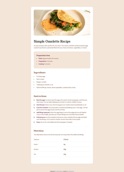 Responsive Recipe Page Newbie Challenge using Tailwind CSS coding challenge solution