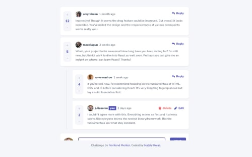 Interactive Comments using React + Typescript + useContext + Scss coding challenge solution