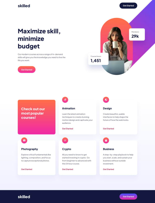 Skilled elearning landing page using CSS grids coding challenge solution