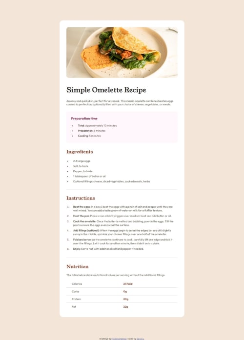 Recipe page solution using HTML and CSS coding challenge solution | Frontend Mentor