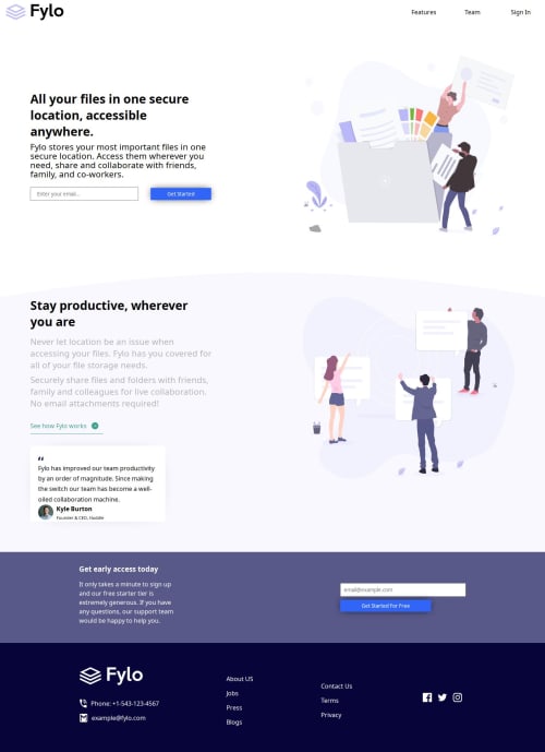 Fylo Landing Page with Two Column Layout using CSS Flex coding challenge solution | Frontend Mentor
