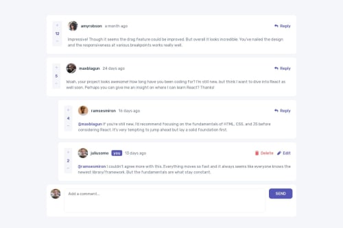 Interactive comments section - using reducers coding challenge solution | Frontend Mentor