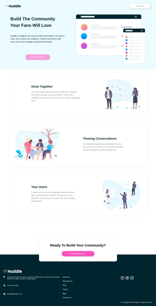 Frontend Mentor | Huddle Responsive Grid & Flexbox Layout using SCSS coding challenge solution