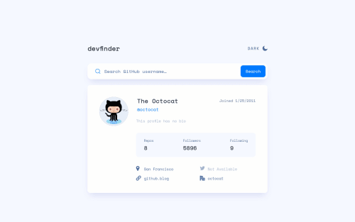 Devfinder solution using React, Tailwind and SWR coding challenge solution