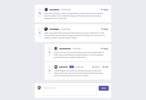 React-interactive-comment-section using tailwindcss coding challenge ...