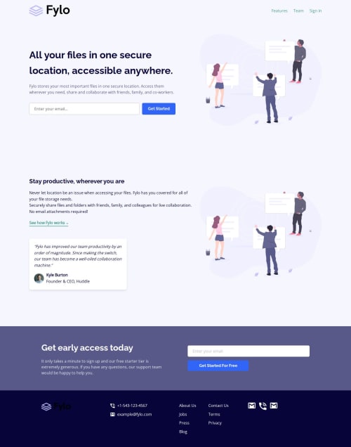 fylo-landing-page-with-two-column-layout-master coding challenge solution | Frontend Mentor