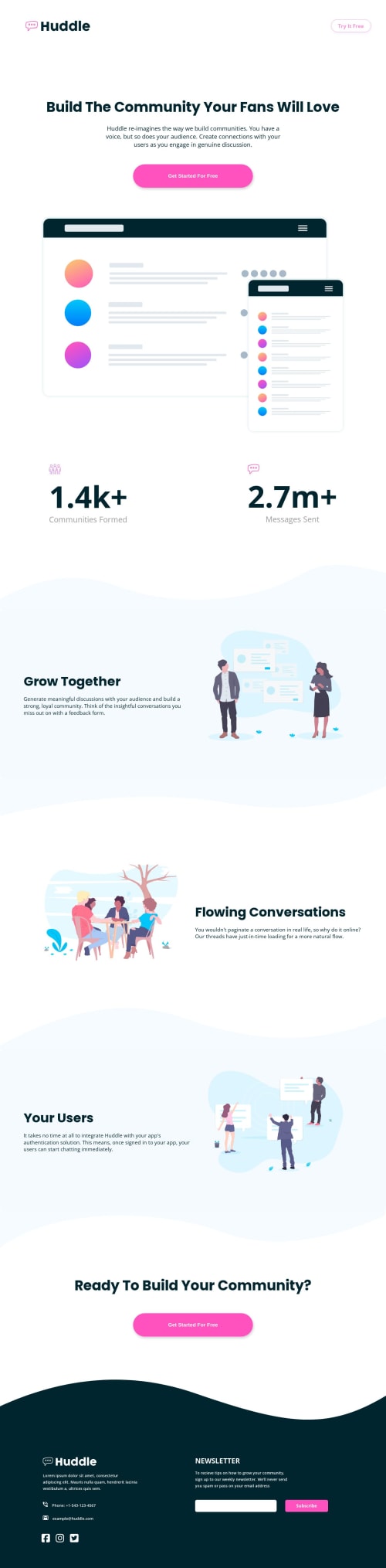 Frontend Mentor Huddle Landing Page With Curved Sections Coding
