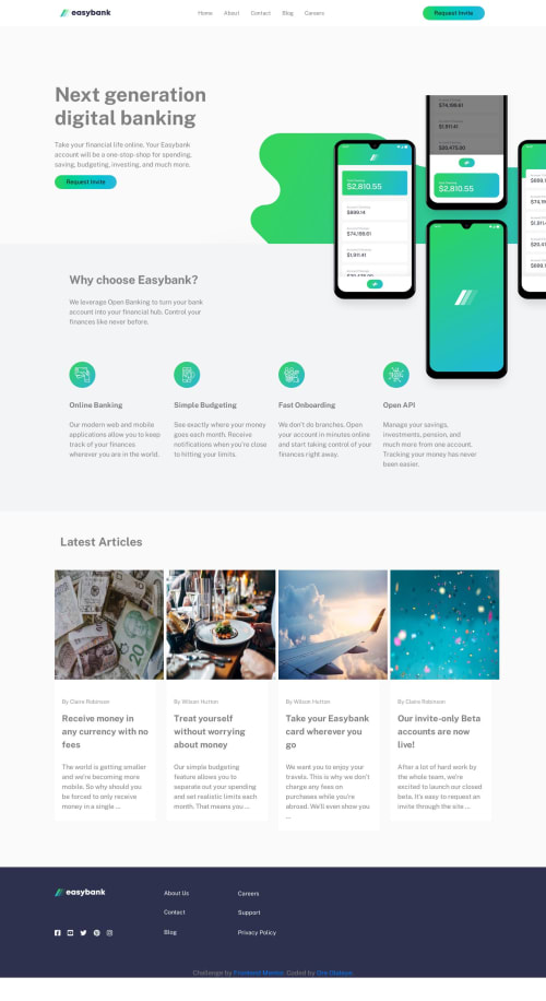 Frontend Mentor | Easybank landing page using HTML CSS and Bootstrap coding challenge solution