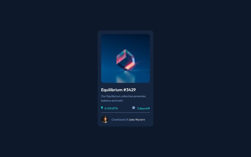 NFT preview component main using HTML & CSS coding challenge solution | Frontend Mentor