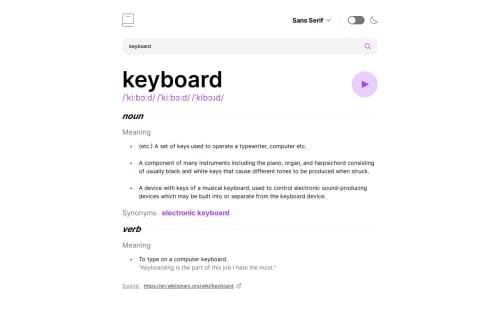 Dictionary web app coding challenge solution | Frontend Mentor