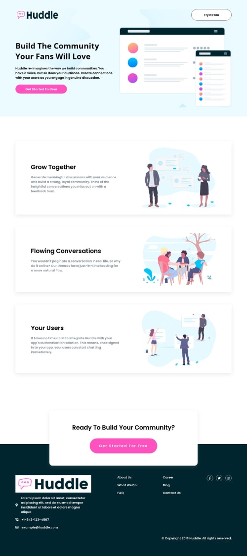 Frontend Mentor | Huddle landing page with alternating feature blocks using HTML5 & CSS3 coding ...