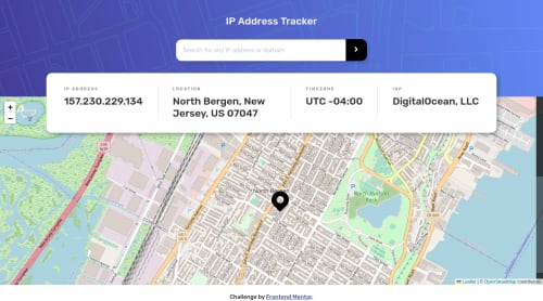 Frontend Mentor | Responsive IP Address Tracker built with React Leaflet and IP Geo API coding ...
