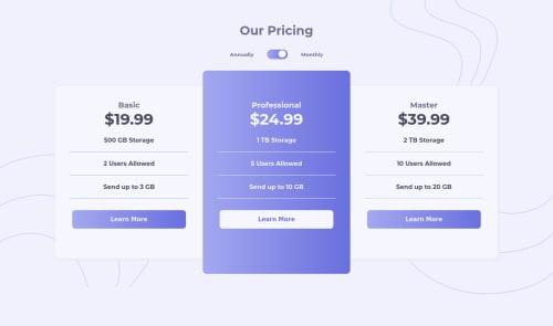 Frontend Mentor | pricing component with toggle master with html css and jQuery coding challenge ...