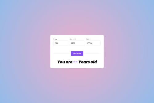 Age calculator app, Only HTML, CSS, Vanilla Javascript coding challenge solution | Frontend Mentor