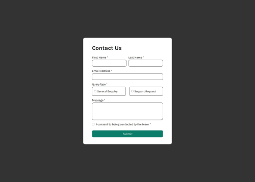 Frontend Mentor | Contact form using HTML, CSS and JavaScript coding challenge solution
