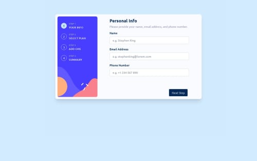 Frontend Mentor | Multi Step Form using React JS with tailwind CSS and Formik coding challenge ...