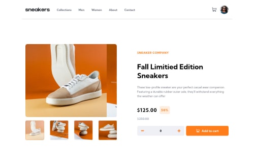 ecommerce product page using vanilla HTML, CSS and JS coding challenge solution | Frontend Mentor