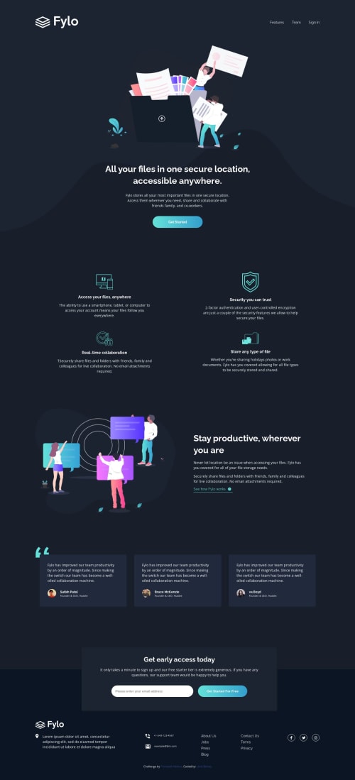 Frontend Mentor | Resposive Fylo landing page with css grid coding challenge solution