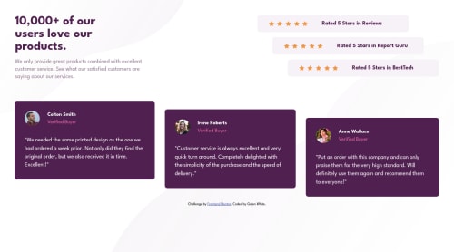 Social Proof section using flexbox, and align-self staggering. coding challenge solution ...