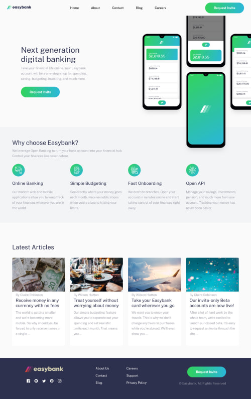 Easybank landing page, mobile first, html, css, js, grid and flex coding challenge solution ...