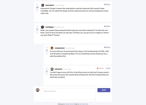 interactive comments display using reactjs coding challenge solution | Frontend Mentor