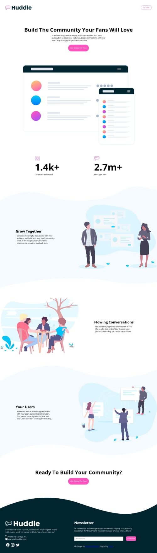 Frontend Mentor | Huddle landing page with curved sections coding challenge solution