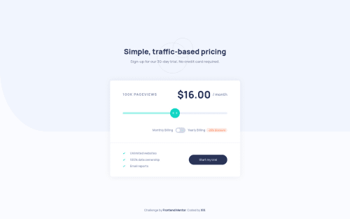 Interactive pricing component HTML SASS JS GSAP coding challenge solution
