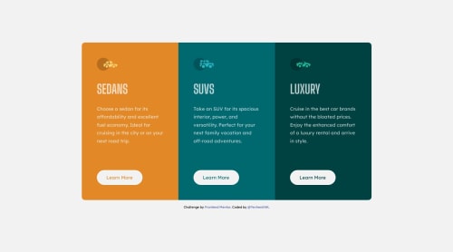 3 column preview card component. Written in HTML, CSS. Using Flexbox ...