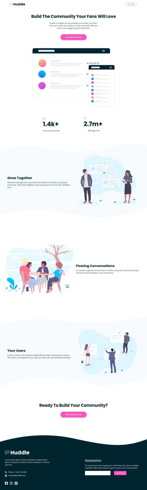 Frontend Mentor | Responsive huddle curved page with boostrap coding challenge solution