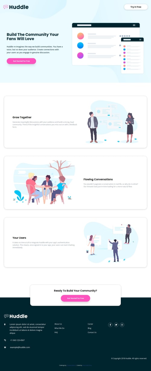 Frontend Mentor | Huddle landing page with alternating feature blocks using TailwindCSS coding ...