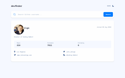 GitHub user search app using JS and Sass coding challenge solution