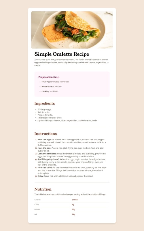 Responsive recipe page using Reactjs and Tailwindcss coding challenge solution | Frontend Mentor