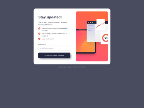Frontend Mentor | Newsletter sign-up form with success message. Without figma. coding challenge ...