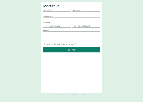 Responsive form with validation, using grid, flexbox coding challenge solution | Frontend Mentor