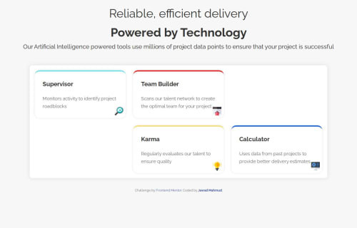 Four Card Feature Selection with CSS Multi-Columns and Semantic HTML coding challenge solution ...