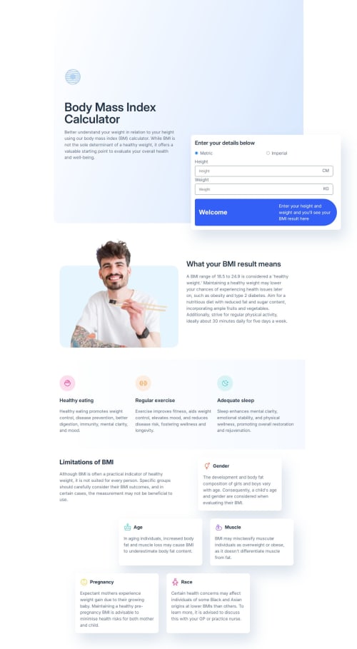 Frontend Mentor | Body Mass Index calculator coding challenge solution