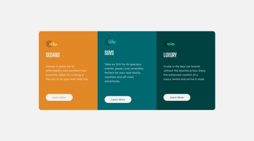 Responsive three column card component coding challenge solution