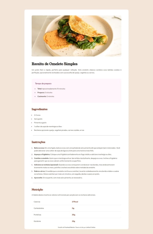 Recipe page for a simple omelet using html and css coding challenge solution | Frontend Mentor