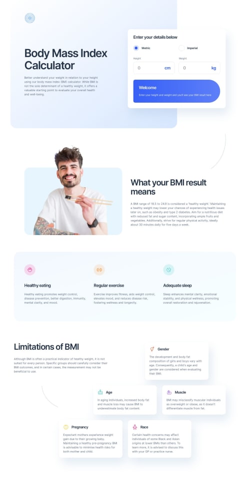 Frontend Mentor | Body Mass Index Calculator coding challenge solution