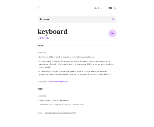 Frontend Mentor | Dictionary app using React & Tailwind coding challenge solution