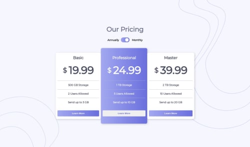 Pricing component css only coding challenge solution | Frontend Mentor