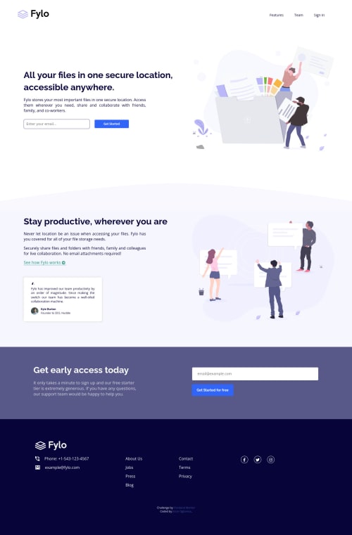 Frontend Mentor | fylo-landing-page-with-two-column-layout using HTML, CSS coding challenge solution