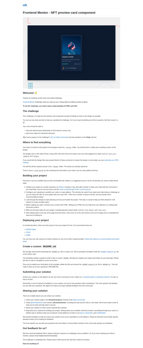 Frontend Mentor | nft-preview-card-component-main coding challenge solution