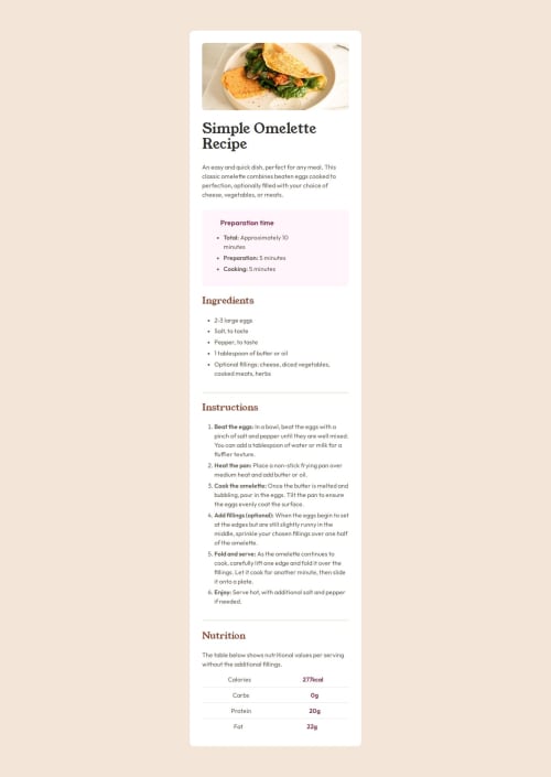 Responsive Recipe Page With Tailwind CSS coding challenge solution | Frontend Mentor